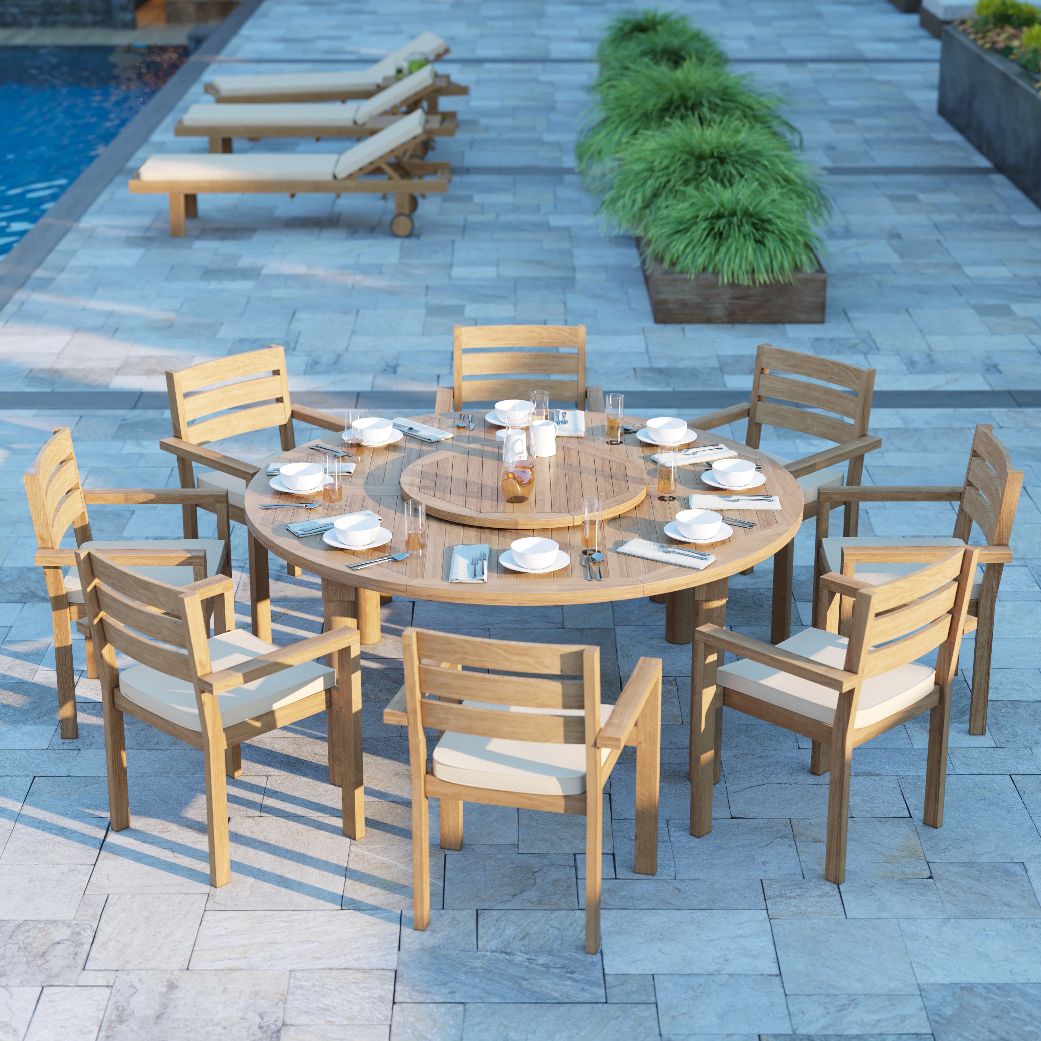 Maximus 180cm Teak Round Table Set with Marlow Chairs | Eterna Home ...