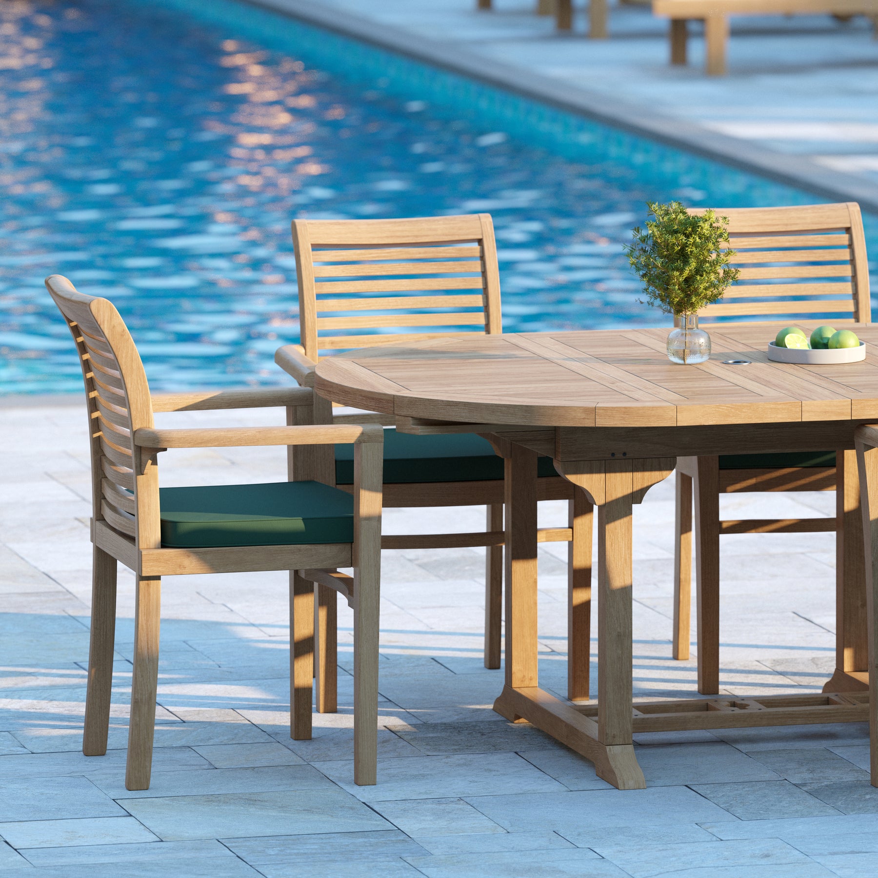 Seville Teak Round to Oval 120-170cm Extending Table, 4cm Top (6 Oxfor ...