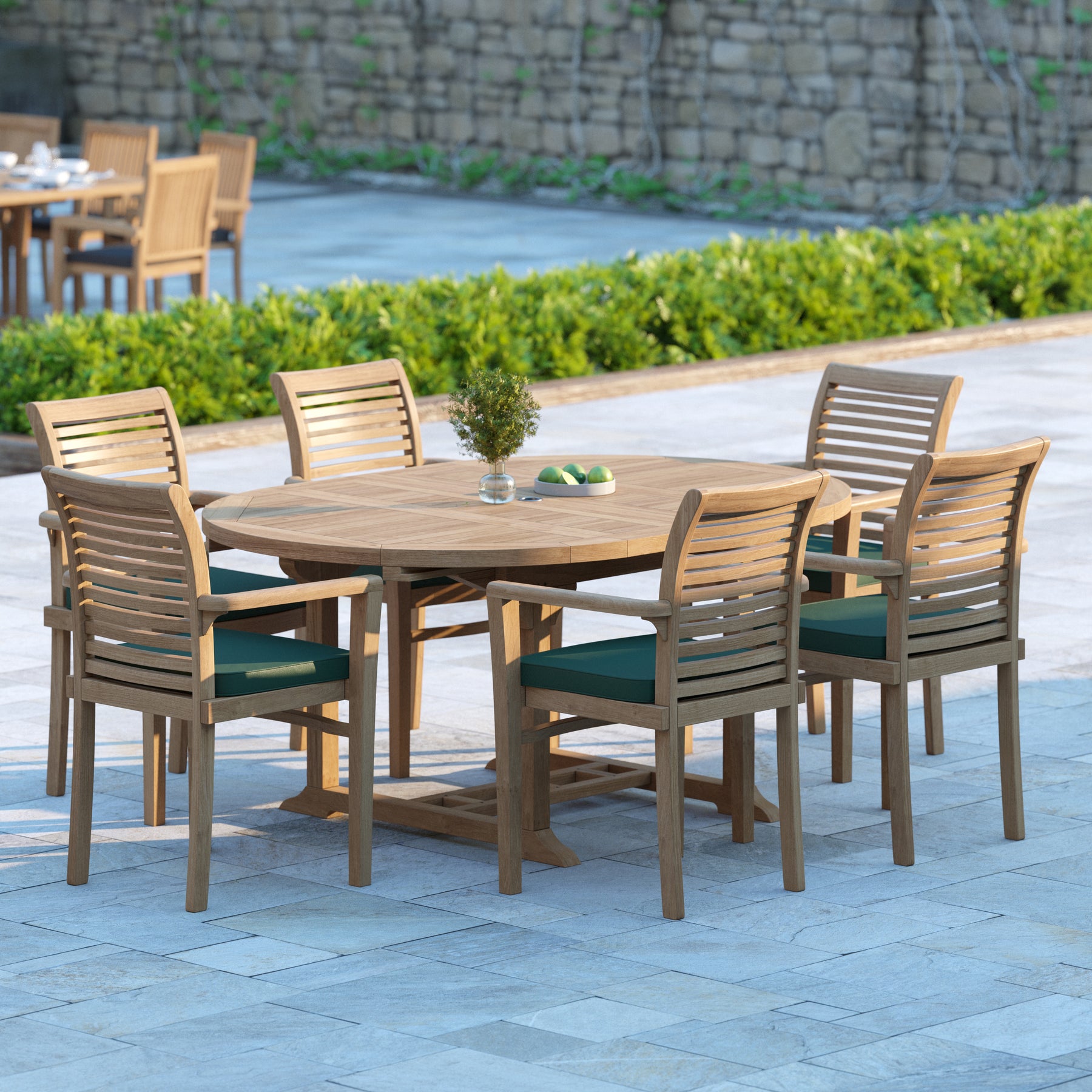 Seville Teak Round to Oval 120-170cm Extending Table, 4cm Top (6 Oxfor ...