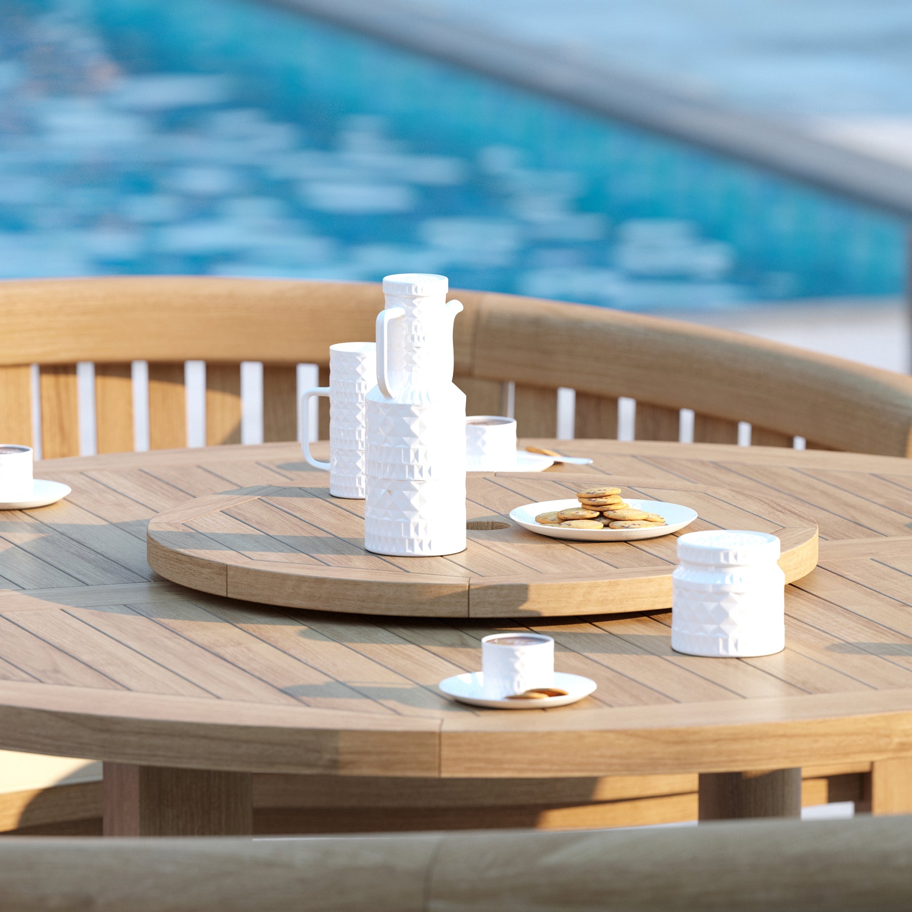 Bercial Set 150cm Maximus Round Teak Table 4cm Table Top (2 San Franci ...